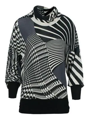 CONQUISTA Knit Polo Neck Top With Batwing Sleeves - Black