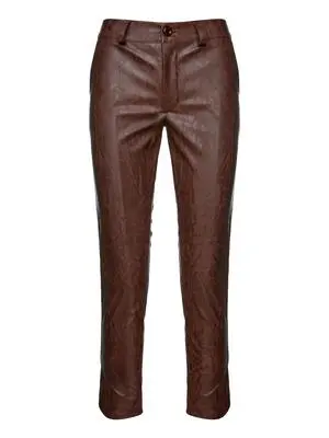 CONQUISTA Faux Moiré Leather Cropped Trousers - Brown