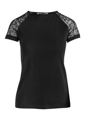 CONQUISTA Stretch Jersey Top With Contrast Voile Sleeves - Black