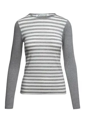 CONQUISTA Long Sleeve Striped Top - Grey