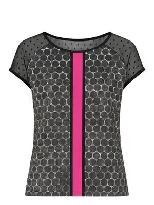 CONQUISTA Conquista Printed Viscose-Satin And Jersey Top With Sheer Polka Dot Shoulders