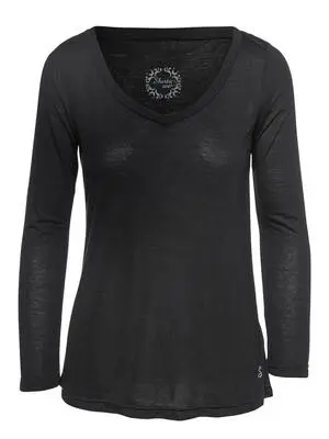 CONQUISTA V-neck Long Sleeve Top With Rhinestone Detail - Black