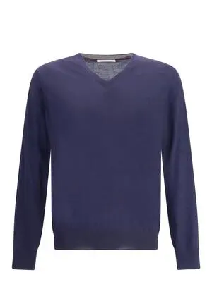 Brunello Cucinelli Ultrafine Virgin Wool V-neck Sweater - Blue