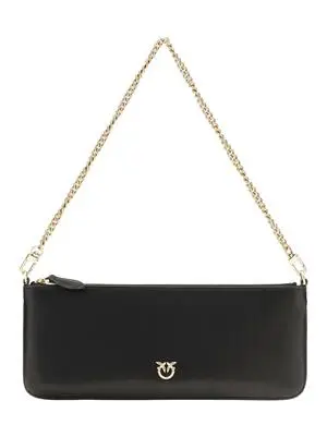 Pinko Horizontal Flat Leather Shoulder Bag - Black