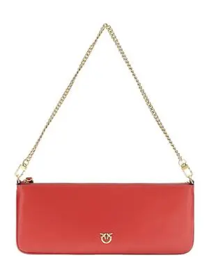 Pinko Horizontal Flat Leather Shoulder Bag With Chain Strap - Red