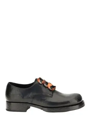 Prada Distressed Leather Lace-up Shoes - Black