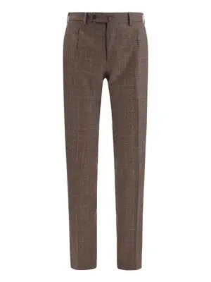 GERMANO Tailored Straight-Leg Pants With Subtle Checked Pattern Brown