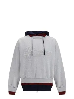 Balenciaga Layered Cotton Hoodie With Embroidered Logo - Multicolour