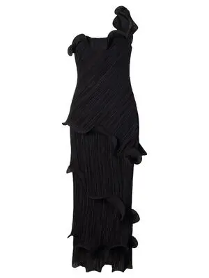 Cult Gaia Payton Pleated Gown With Sculpted Neckline And Ruffled Accents - Black