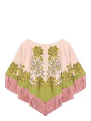La DoubleJ Mini Poncho With Fringe Trim - Pink
