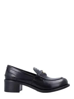 Miu Miu Leather Penny Loafers With Gold-tone Metal Detail - Black