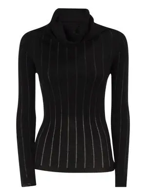 Max Mara Long Sleeve High Neck Ribbed Top - Black