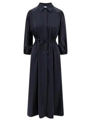 Max Mara Long-sleeved Collared Dress With Drawstring Waist - Black