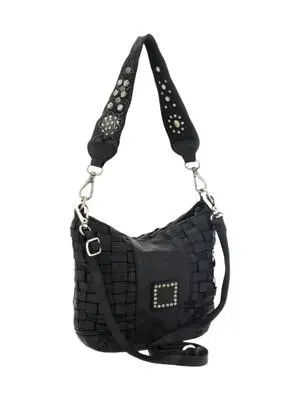 CAMPOMAGGI Beth Studded Woven Shoulder Bag - Black