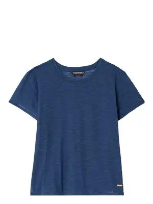 TOM FORD Logo Plaque Cotton-blend T-shirt - Blue