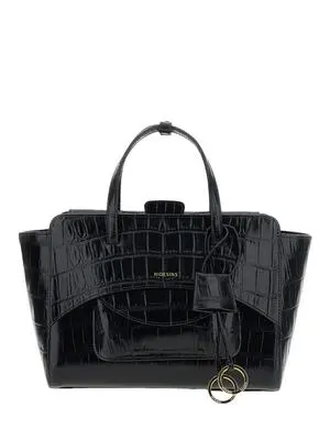 HIDESINS Embossed Top Handle Tote Bag - Black