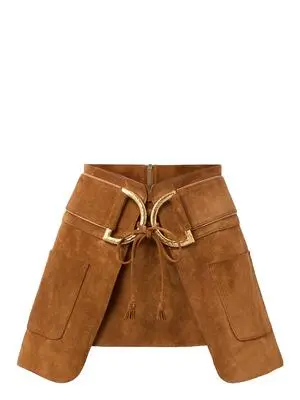 TOM FORD Belted Layered Suede Mini Skirt - Brown