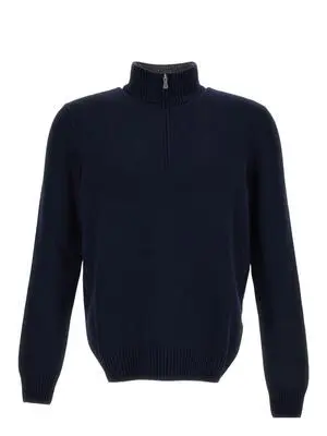 GRAN SASSO Zip-up Sweater With Rib-knit Collar - Blue