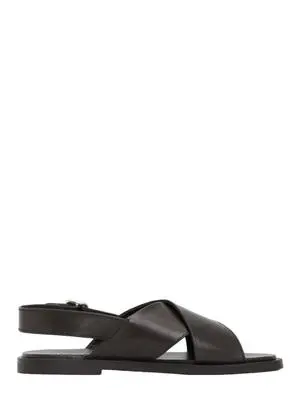 Prada Open-toe Flat Sandals With Adjustable Buckle - Brown