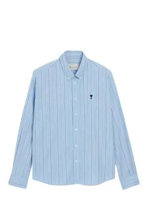 AMI Paris De Coeur Vertical-stripe Shirt - Light Blue