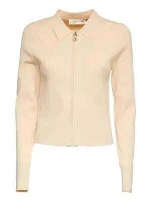 Victoria Beckham Ribbed Knit Zip Cardigan - Nude
