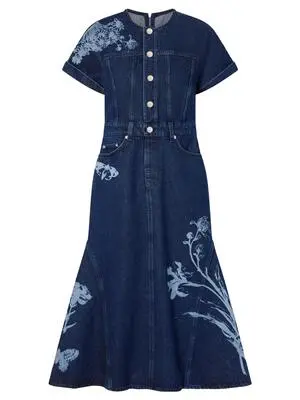 Erdem Floral-print Denim Midi Dress - Blue
