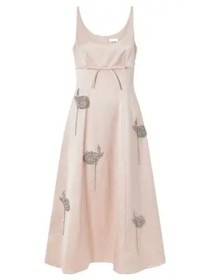 Erdem Embroidered Satin Midi Dress With Crystal Embellishments - No