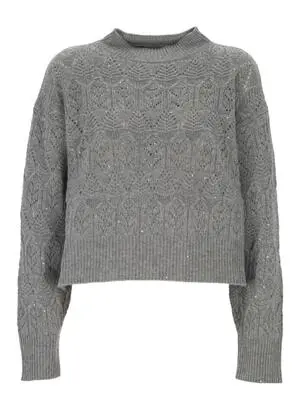Lorena Antoniazzi Long Sleeve Sweater With Ribbed Details - Gray