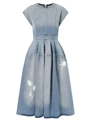 Erdem Floral-appliquéd Denim Midi Dress - Blue