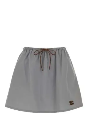 Miu Miu Logo Embroidered Drawstring Mini Skirt - Light Gray