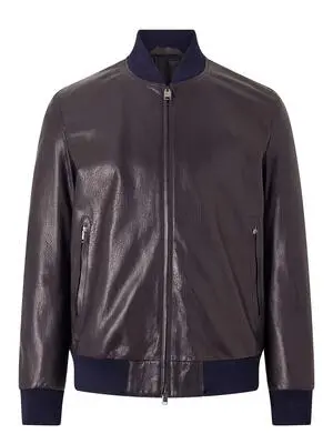 Brioni Draped Leather Bomber Jacket - Brown