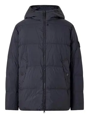 Stone Island Garment-dyed Crinkled Shell Down Hooded Jacket - Blue