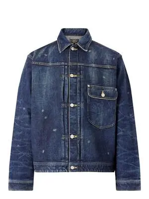 BEAMS Digger Distressed Denim Jacket - Blue