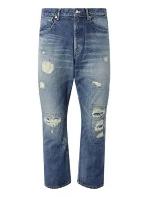 BEAMS Straight-leg Distressed Jeans - Blue