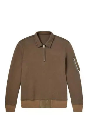 Sacai Cotton-blend Half-zip Sweater With Ma-1 Sleeve Pocket - Brown