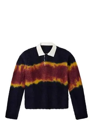 Sacai Tie-dye Wool-blend Polo Sweater - Navy