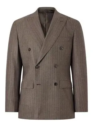Brioni Plume Herringbone Wool Double-breasted Suit Jacket - Gray