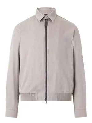 Brioni Leather-trimmed Wool-twill Blouson Jacket - Gray