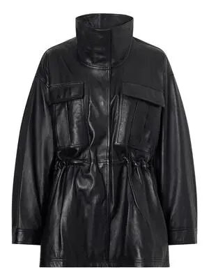 RÓHE Sculptural Gathered Leather Jacket - Black