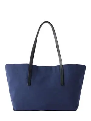KALLMEYER KALLMEYER 'Driving' Leather-Trimmed Canvas Tote Navy