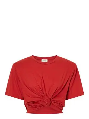 Magda Butrym Knotted Cropped Cotton-blend Jersey T-shirt - Red