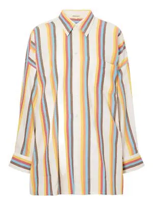 MARRAKSHI LIFE Oversized Striped Cotton-poplin Shirt - Brown