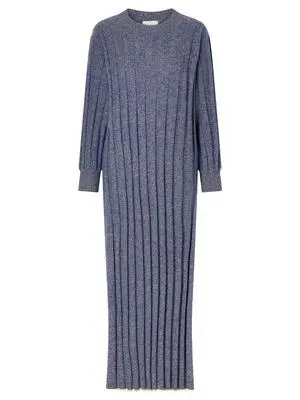 THE ELDER STATESMAN Ribbed Cashmere Maxi Dress - Blue