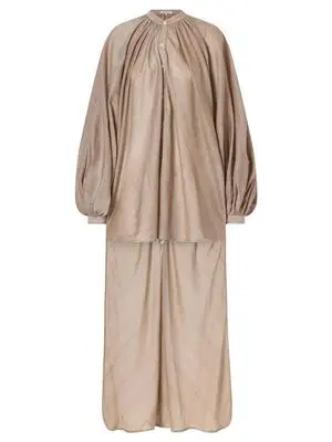 MARRAKSHI LIFE Handwoven Cotton Balloon Sleeve Mini Dress With High-low Hem - Brown