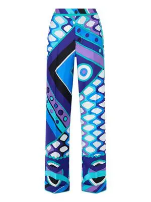 Emilio Pucci Printed Silk-twill Wide-leg Pants - Blue