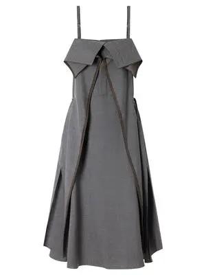 Sacai Pleated Ruffled Wool Midi Dress - Gray