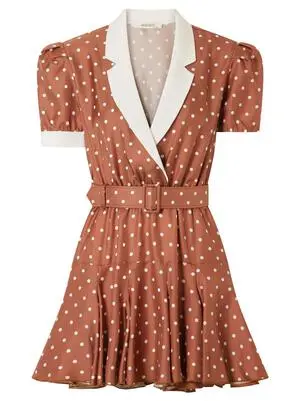 RODARTE Belted Polka Dot Silk Midi Dress - Brown