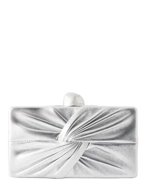 Cult Gaia Lisse Gathered Leather Clutch - Silver