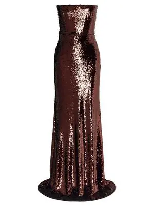 Alex Perry Strapless Sequin Column Gown - Brown