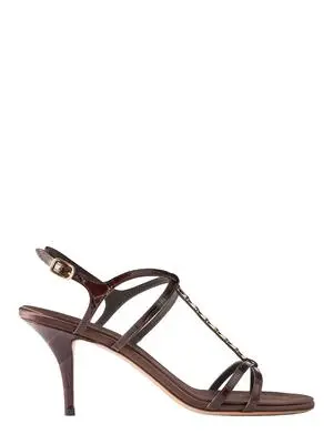 FERRAGAMO Tiane 70 Embellished Croc-effect Leather Sandals - Brown